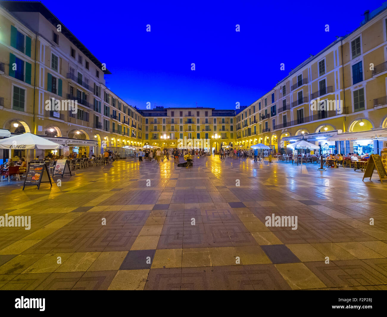 Spain, Mallorca, Palma de Mallorca, Placa Major at blue hour Stock ...