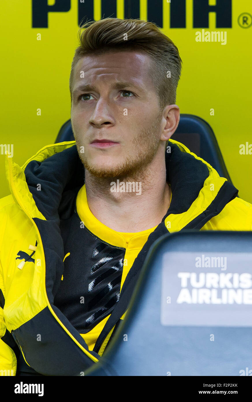 Dortmund's Marco Reus sits on the bench during the German Bundesliga ...