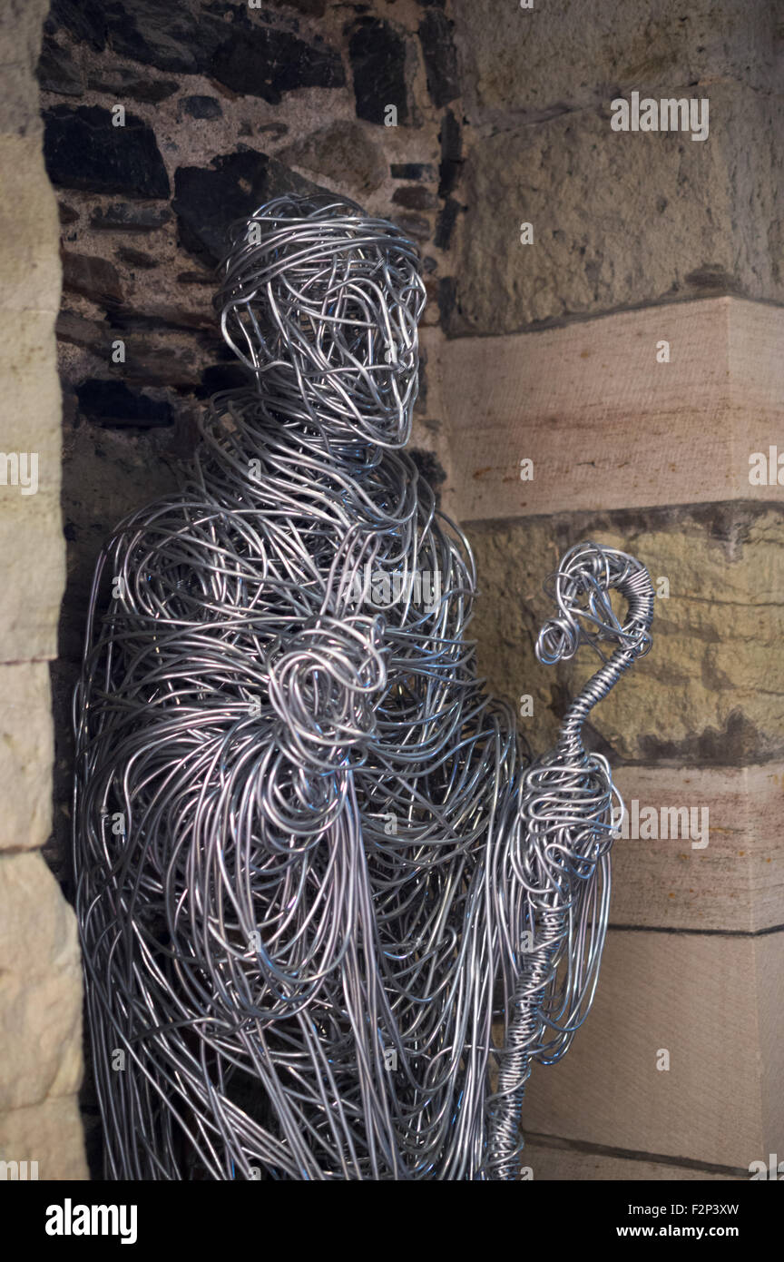 Wire statue of St Columba in Iona Abbey church, on the Isle of Iona ...