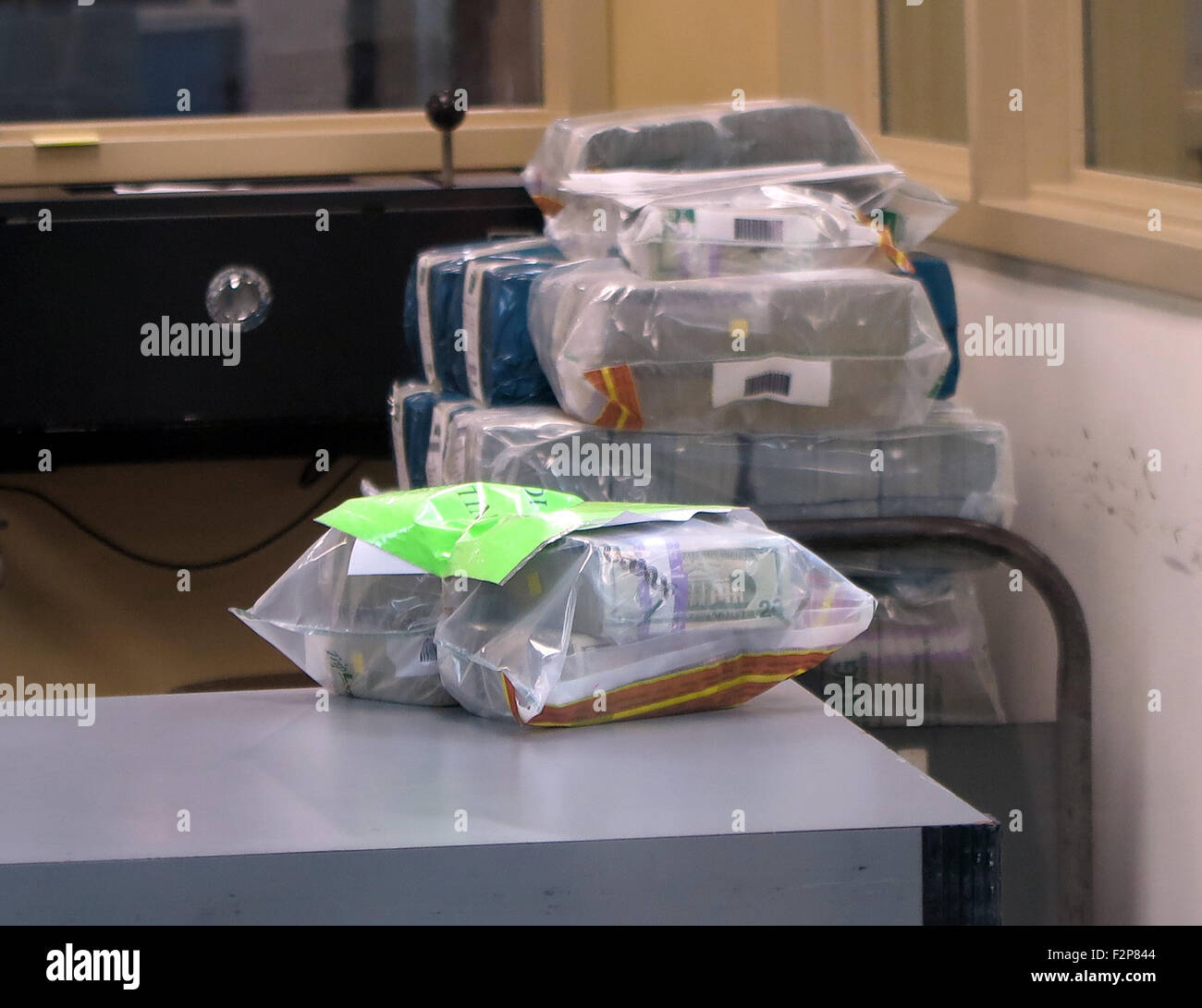 A plastic bag of used dollar notes in the cash centre of the Federal ...