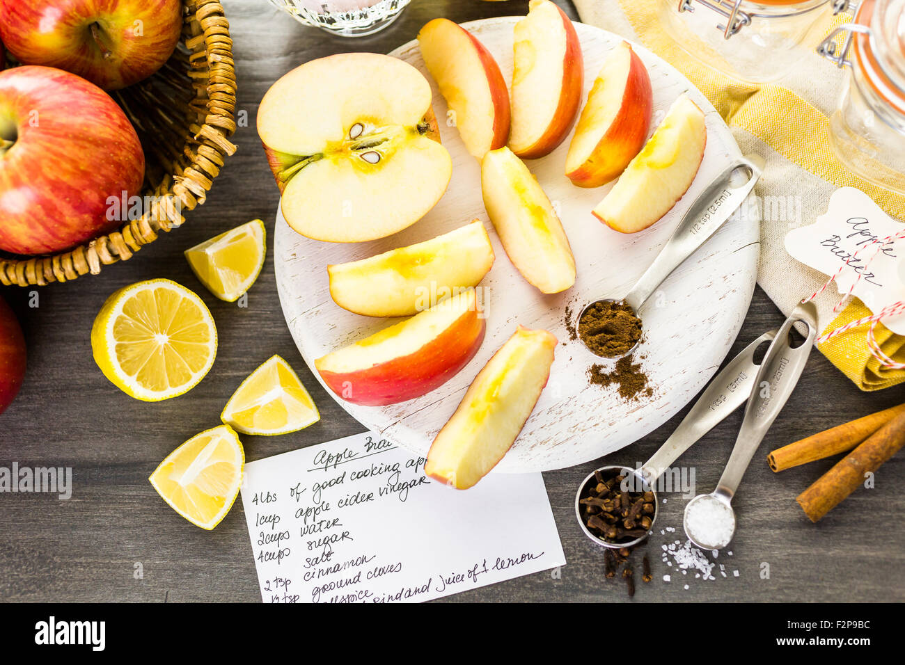 Ingredients for preparing homemade apple butter from organic apples ...
