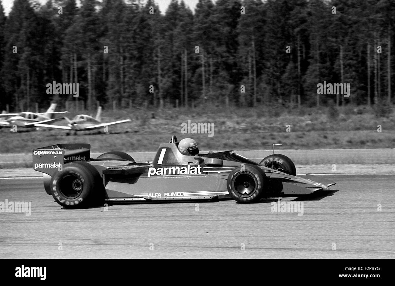 Niki Lauda in a Alfa Romeo Brabham fancar at the Swedish GP at ...
