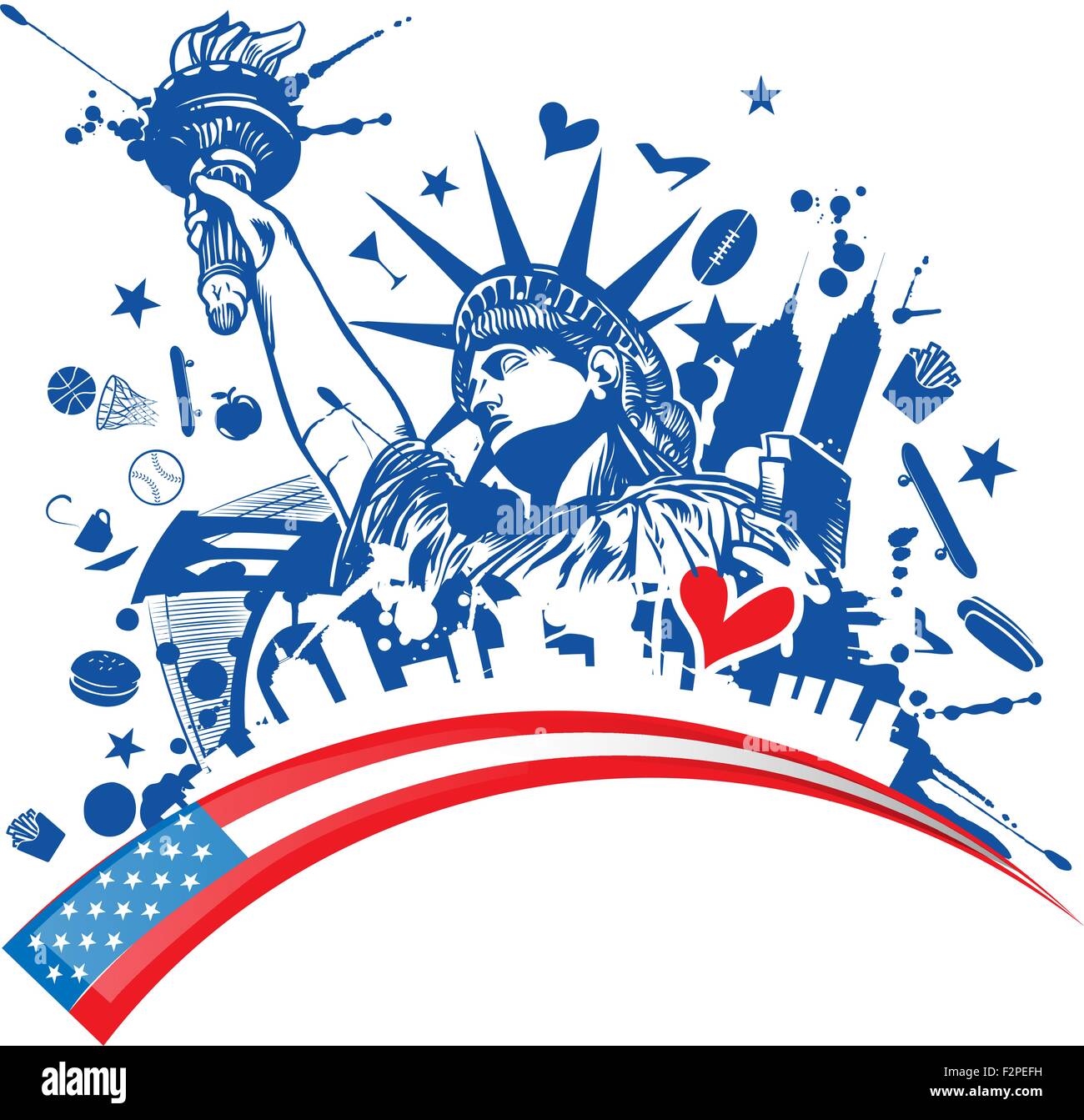 statue of liberty with icon set on flag Stock Vector Image & Art - Alamy