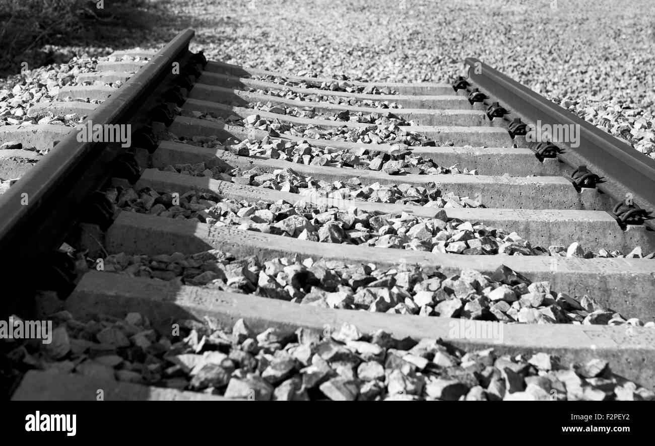 Under construction railway. Dead line. Black and white Stock Photo - Alamy