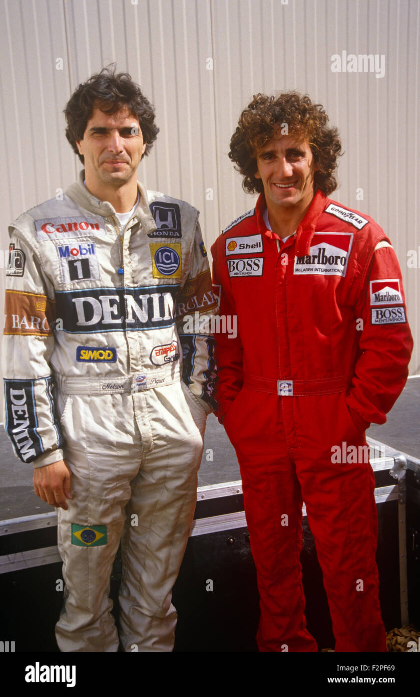 Nelson Piquet and Alain Prost Formula 1 racing drivers 1987 Stock Photo ...
