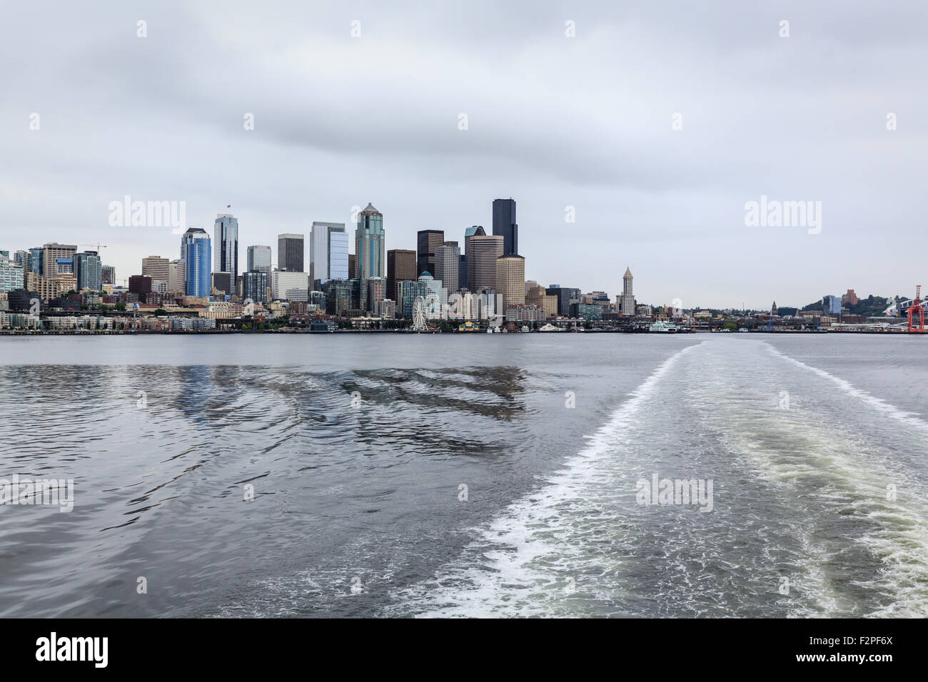 View of Seattle skyline from a ferry boat on an overcast day Stock ...