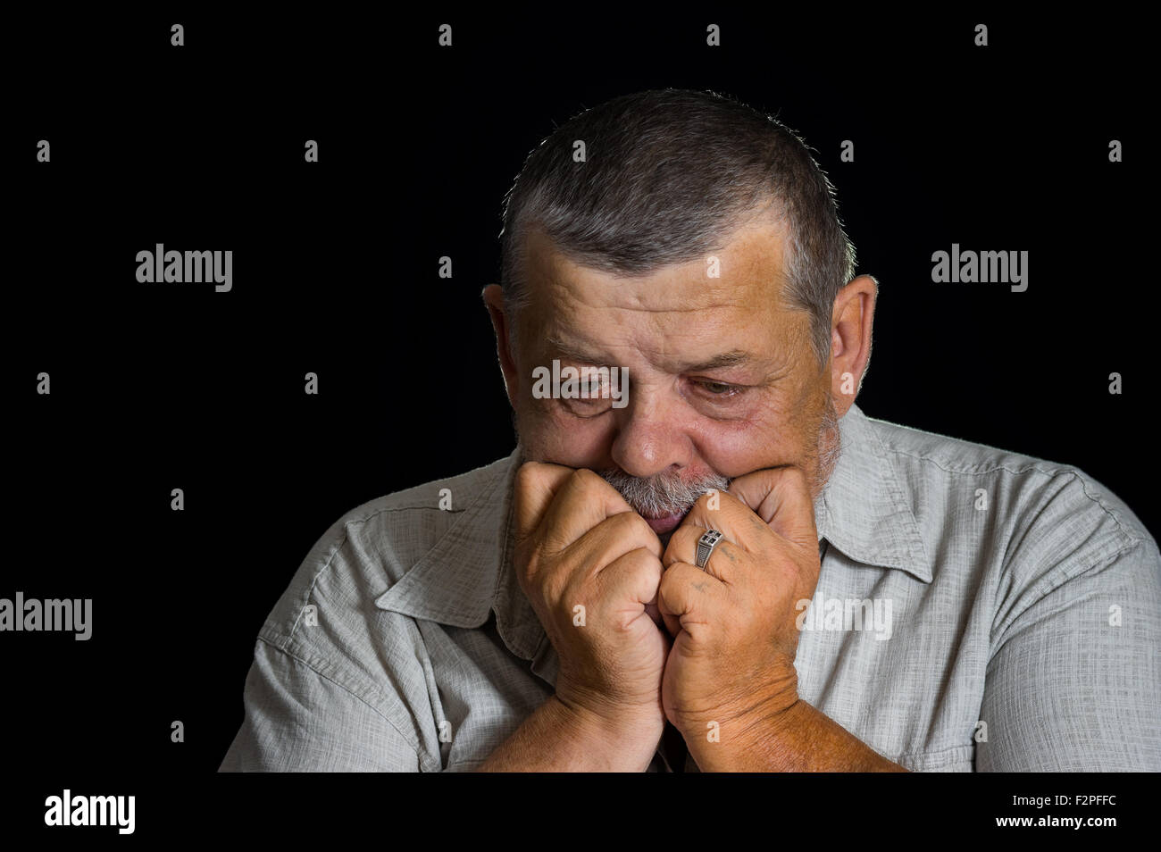 Portrait of senior man desperately thinking about life problems Stock ...