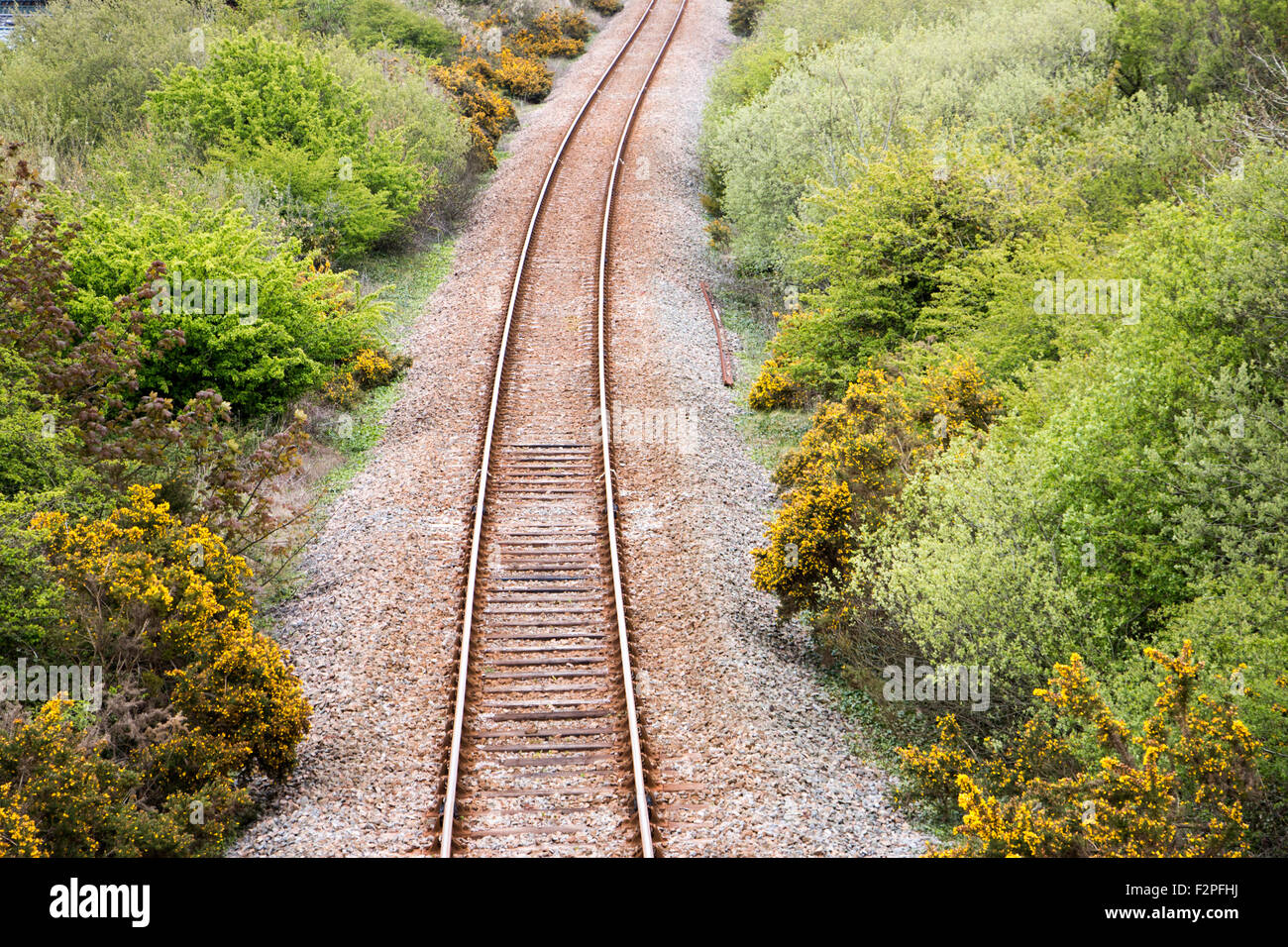 Deserted empty Railway track straight with no-one Stock Photo - Alamy
