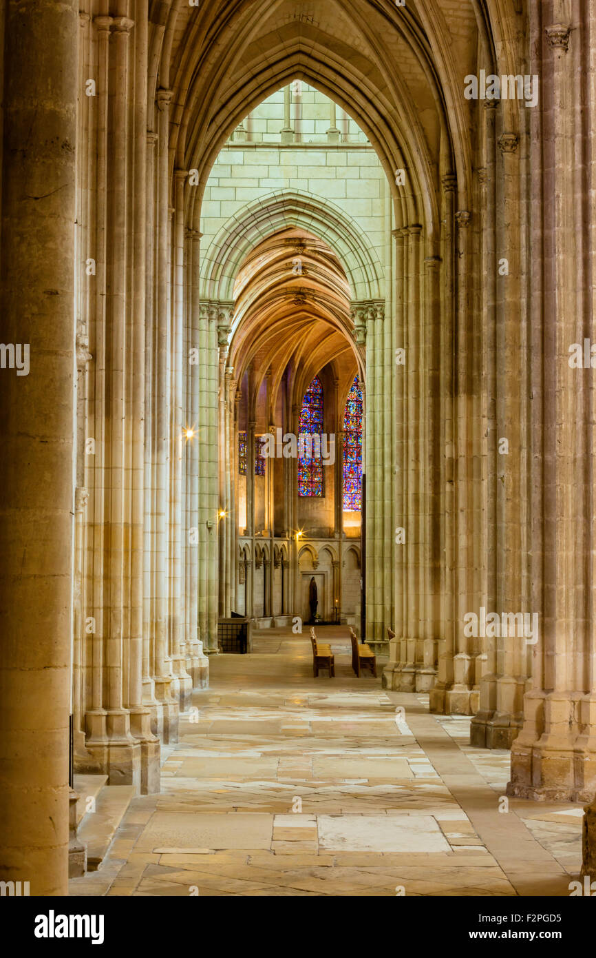Side aisle of cathedral Saint Etienne d Auxerre, Auxerre,Yonne,Burgundy ...