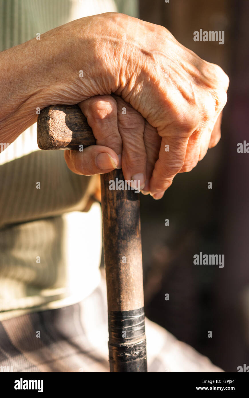 Old woman hands with cane hi-res stock photography and images - Alamy