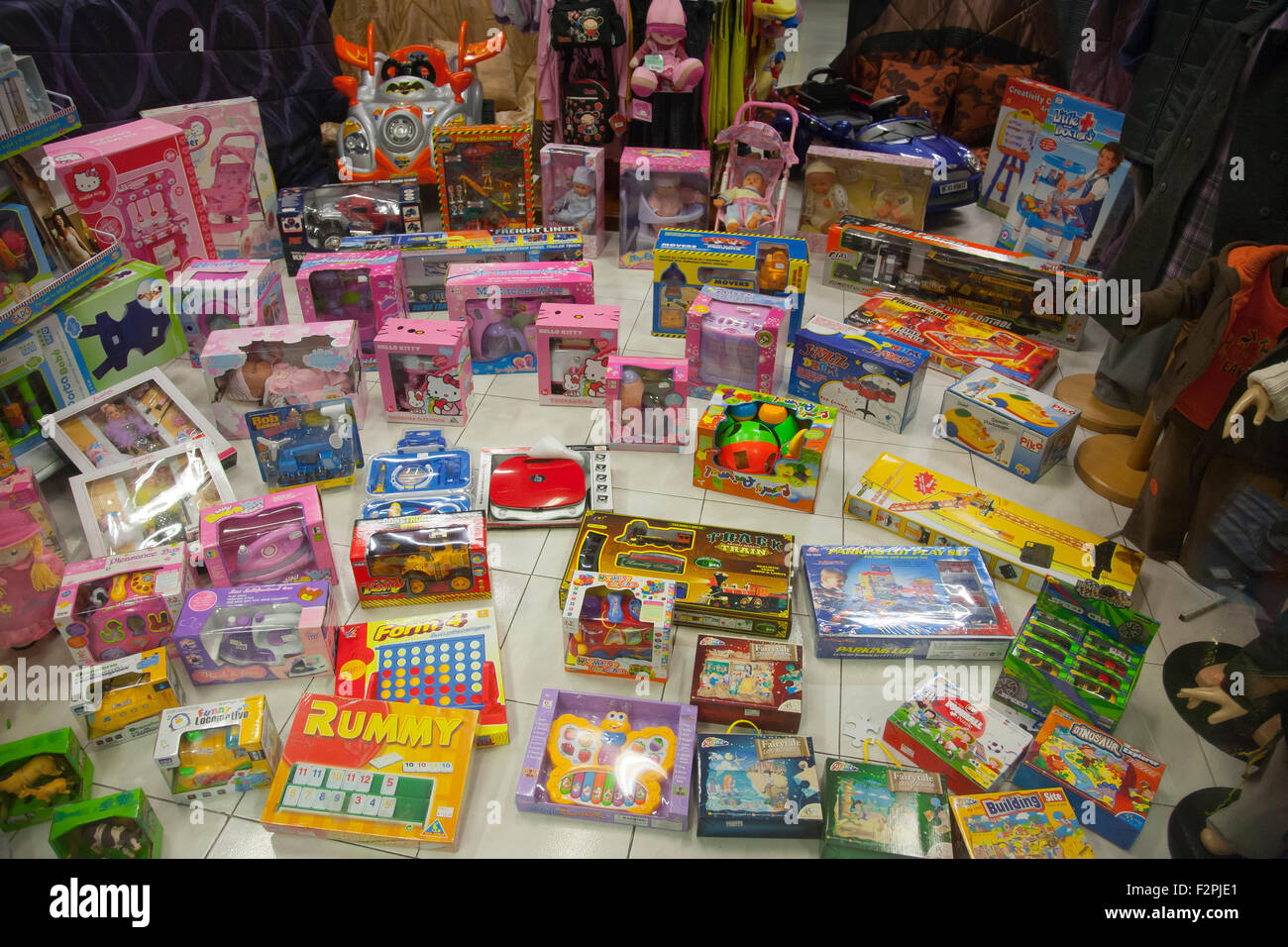 Toys on display at store window. Azores islands, Portugal Stock Photo ...