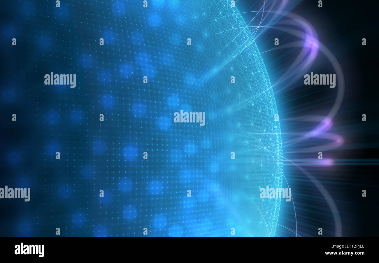 Digital planet with dots representing the binary code and world ...