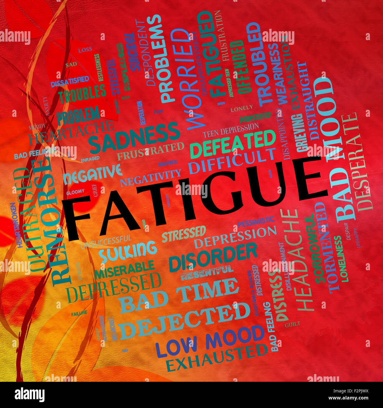 Fatigue Word Showing Lack Of Energy And Wordclouds Overtired Stock ...