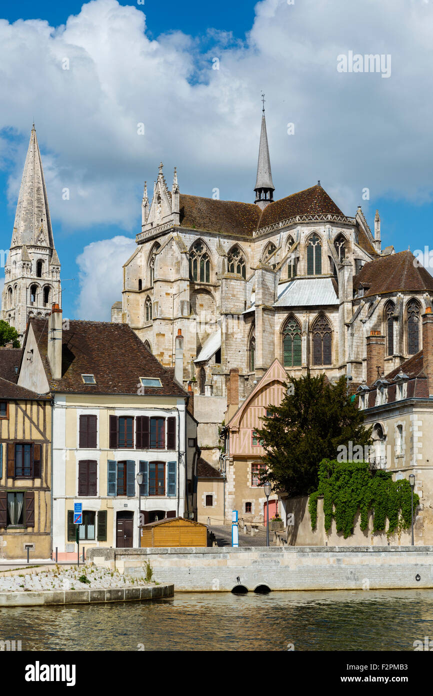 The Abbey Saint Germain and the Yonne river ,Auxerre, Yonne, Burgundy ...