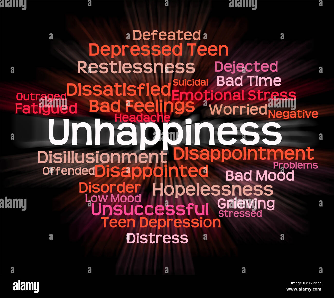 Unhappiness Word Showing Broken Hearted And Heartbroken Stock Photo - Alamy