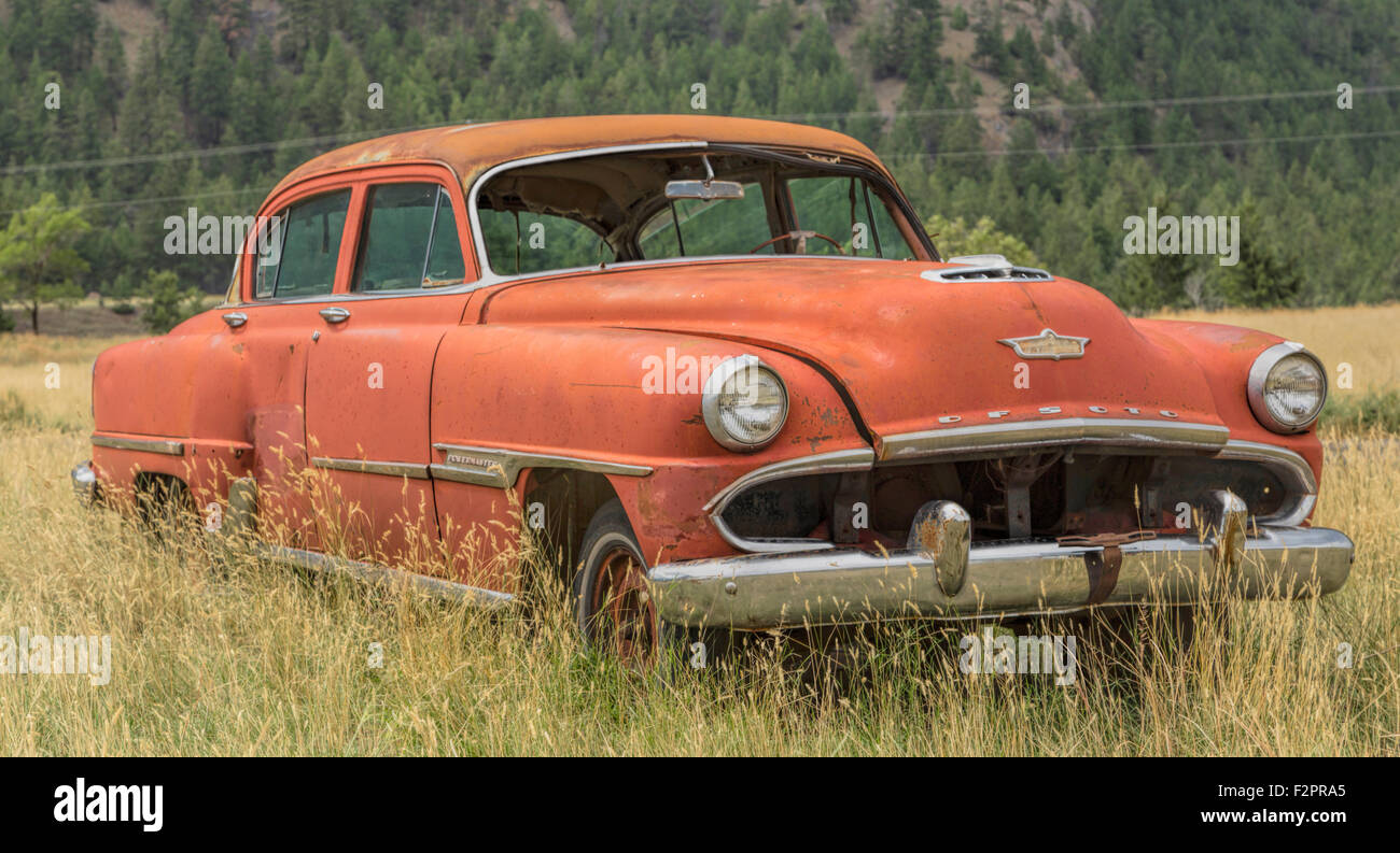 Desoto Powermaster Oldtimer in rural landscape setting, along Crowsnest ...