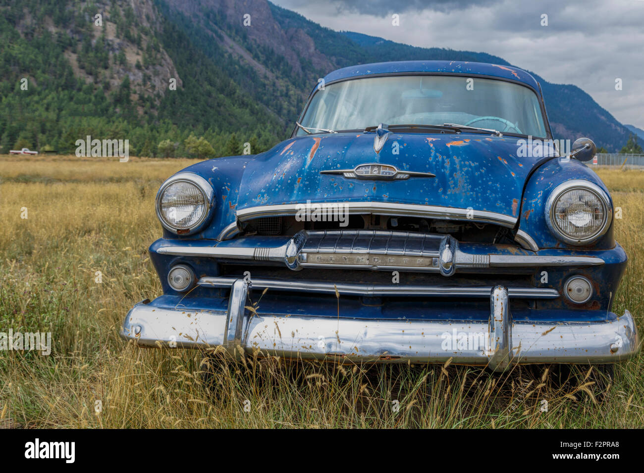 Blue Plymouth Oldtimer abandoned in Canadian landscape setting, British ...