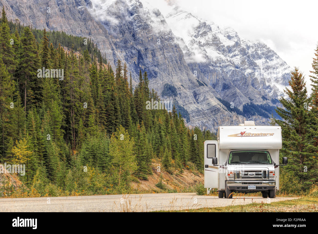 Canadian RV parked along the Icefields Parkway, Banff National Park, in ...