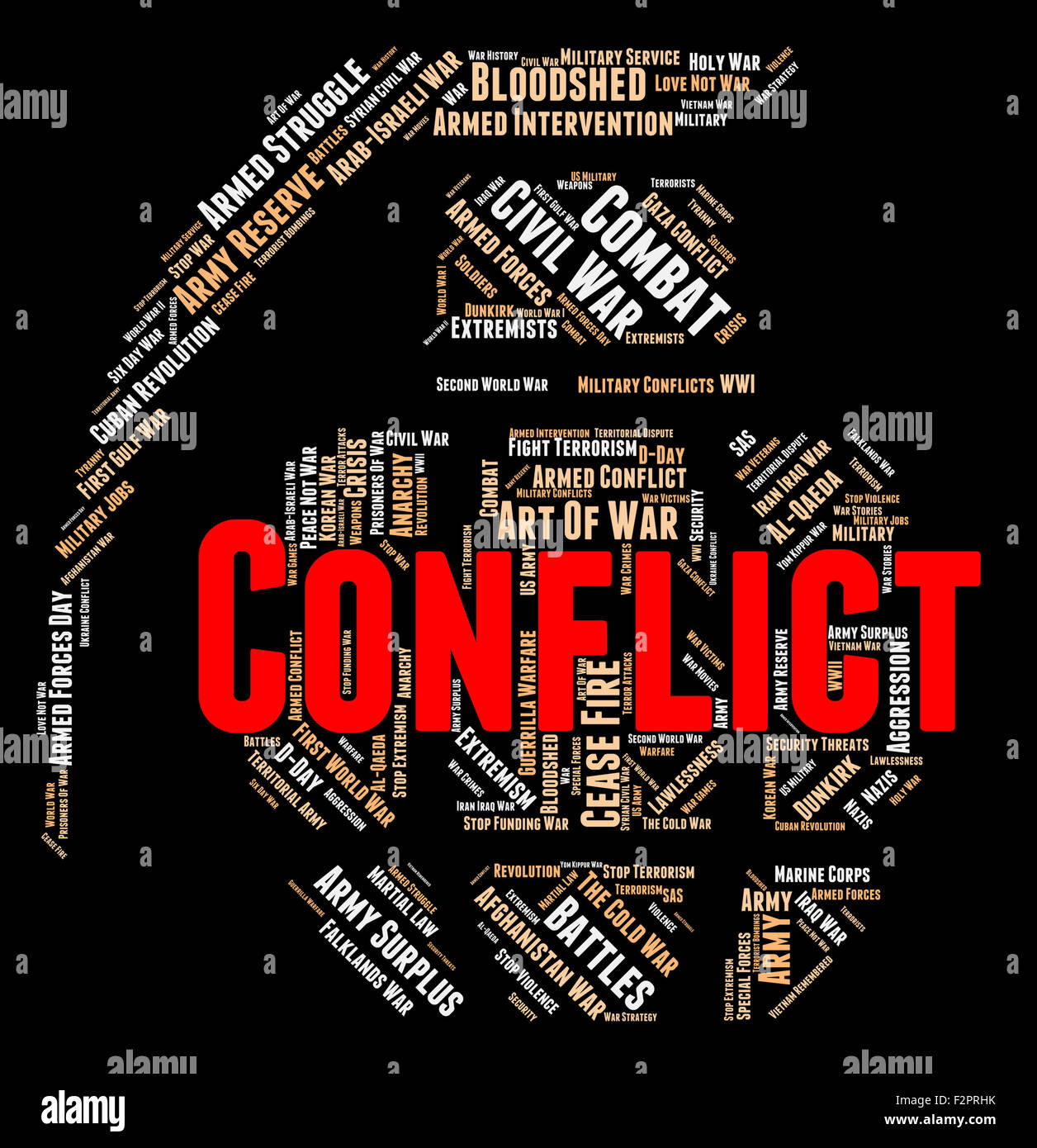 Armed Conflict Showing Wordclouds Bloodshed And Hostility Stock Photo ...