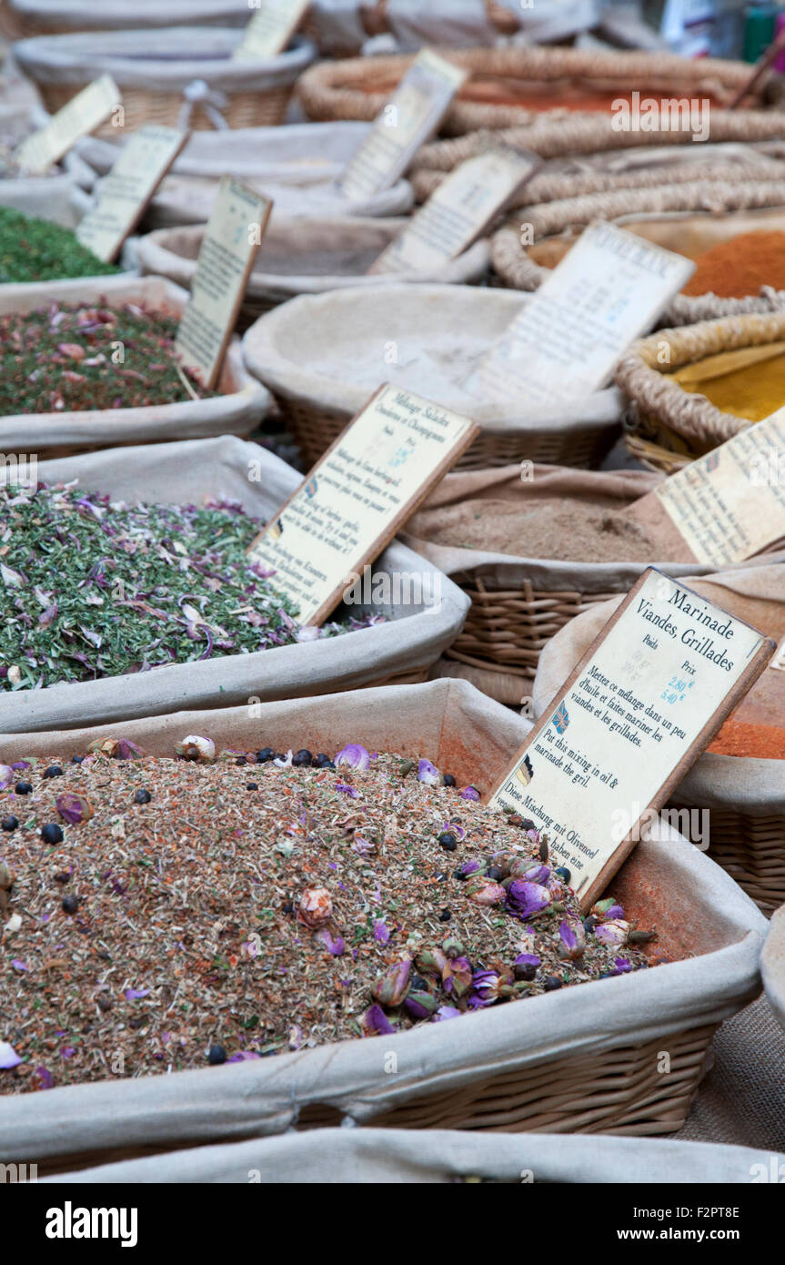 Spices on market stall in Provence France Europe Stock Photo - Alamy