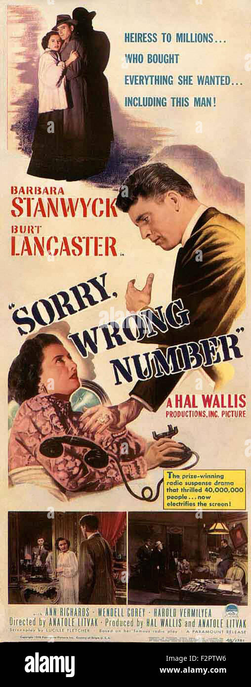 Sorry, Wrong Number - Movie Poster Stock Photo - Alamy