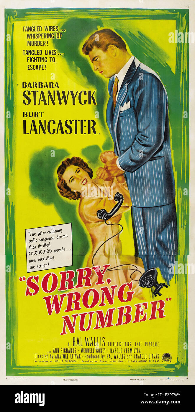 Sorry, Wrong Number - Movie Poster Stock Photo - Alamy