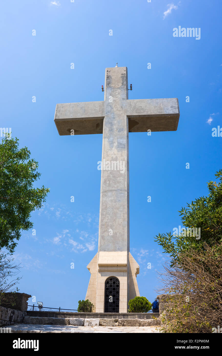 Steps to the giant cross on the observation deck at Mount Filerimos ...