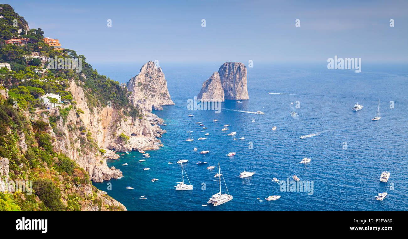 Mediterranean Sea. Coastal landscape with famous rocks of Capri island ...