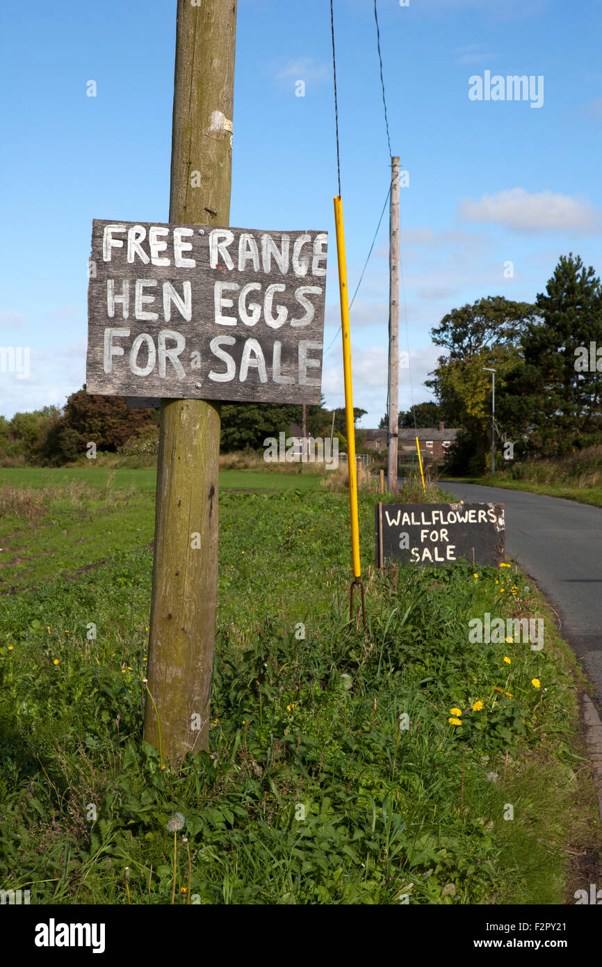 Roadside signs for the sale of Farm Produce in the village of Burscough ...