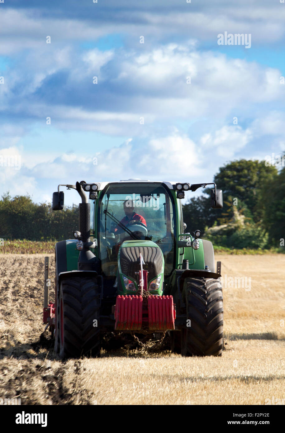 Fendt Tractor ploughing stubble straw from a previous crop. Burscough ...