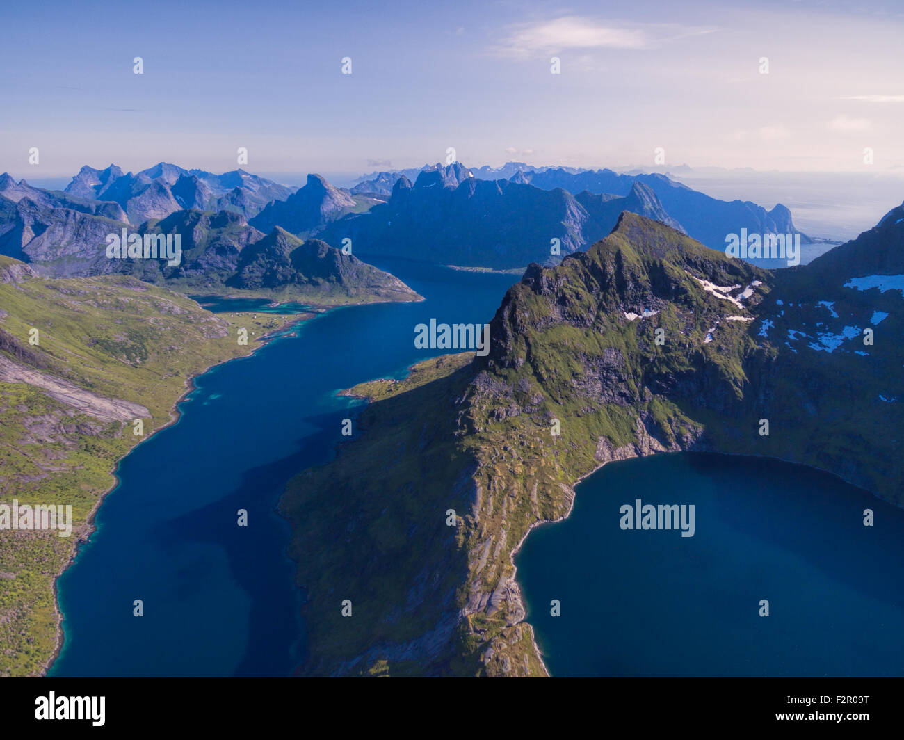 Scenic aerial view of fjords on Lofoten islands, Norway Stock Photo - Alamy