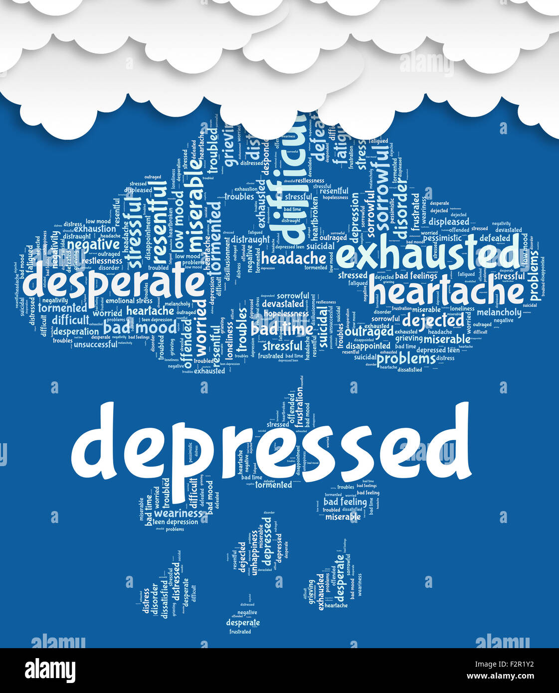 Depressed Word Indicating Sorrow Distraught And Sad Stock Photo - Alamy