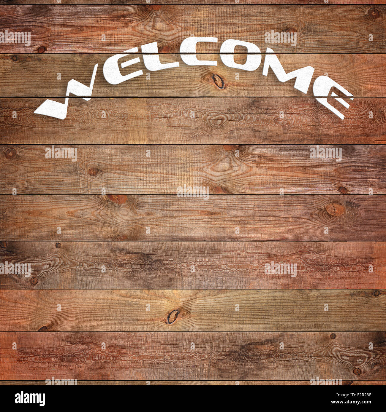 Vintage WELCOME sign on natural wooden surface. Closeup Stock Photo - Alamy