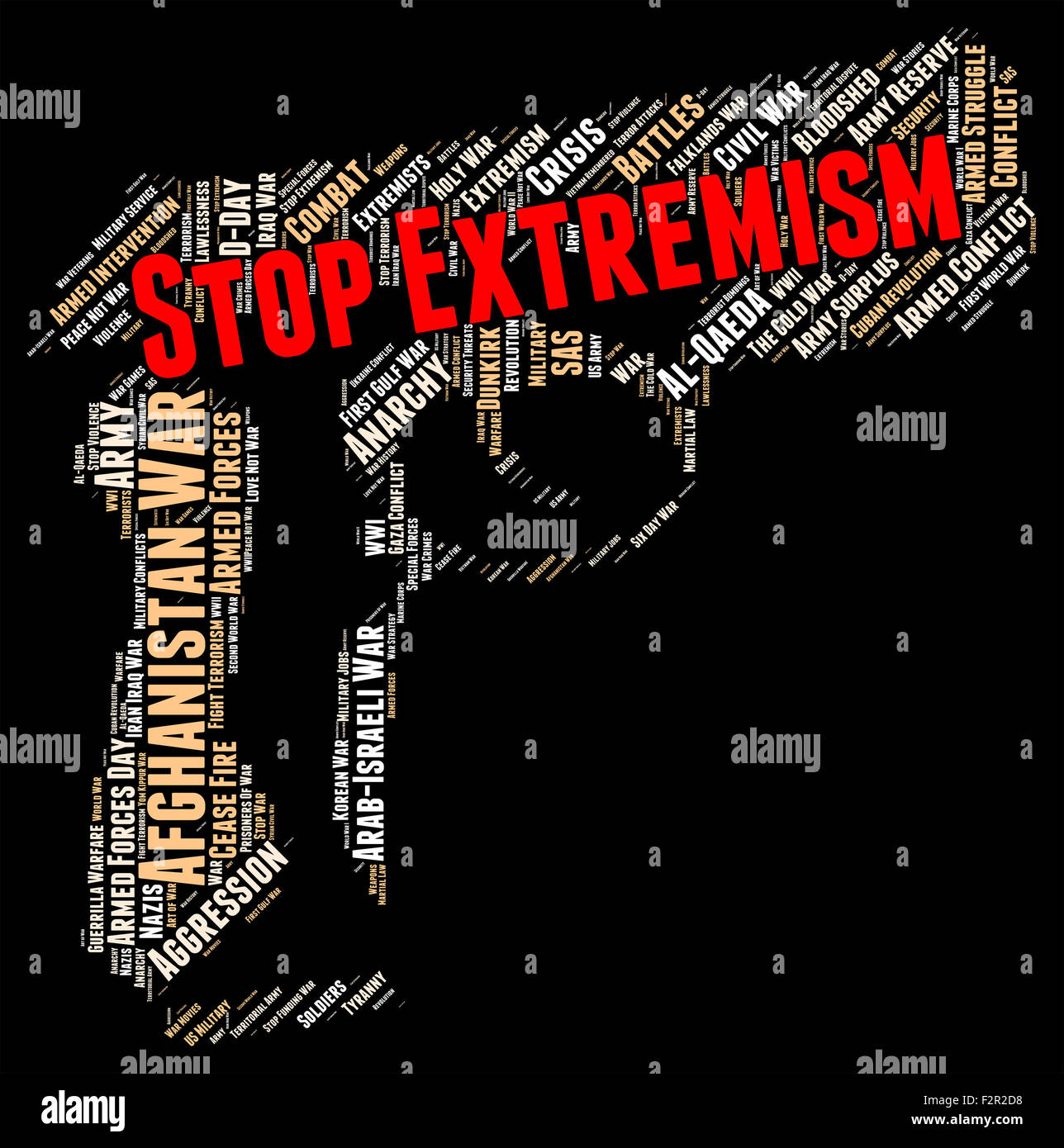 Stop Extremism Showing Control Stopping And Wordclouds Stock Photo - Alamy