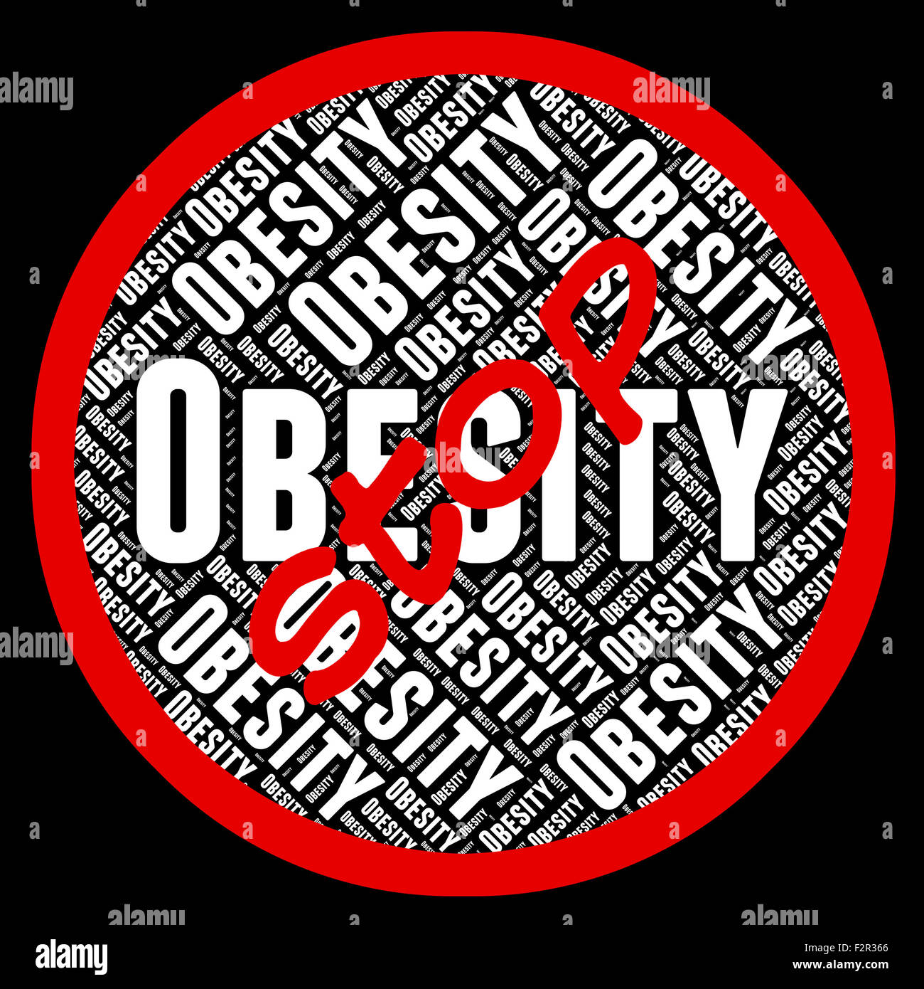 Stop Obesity Showing Warning Sign And Stout Stock Photo - Alamy