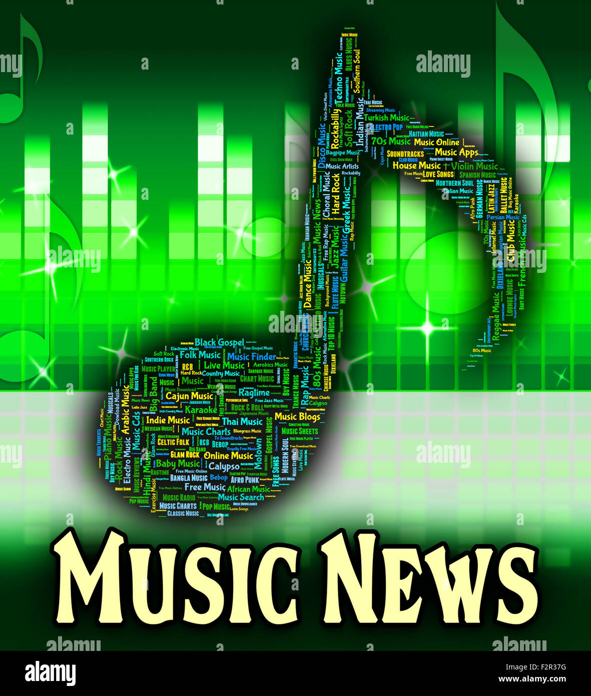Music News Indicating Track Headlines And Article Stock Photo - Alamy