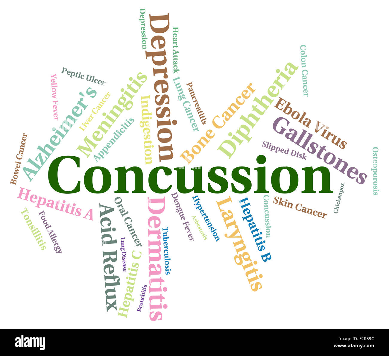 Concussion Word Indicating Ill Health And Text Stock Photo - Alamy