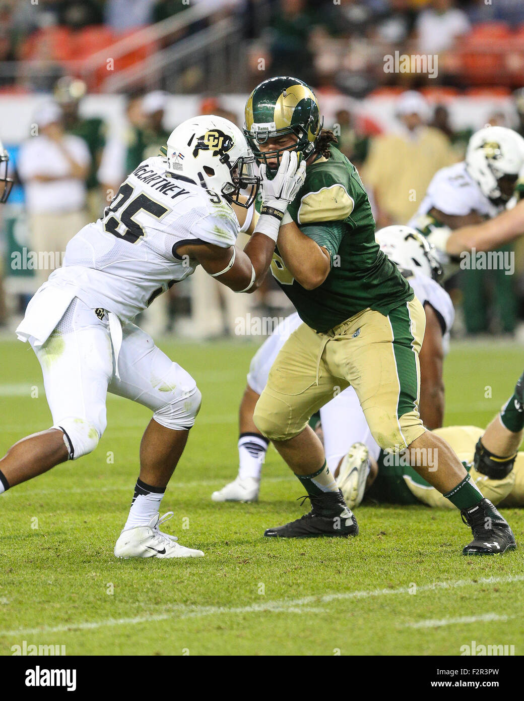 Ot. 19th Sep, 2015. Colorado defensive lineman Derek McCartney battles ...