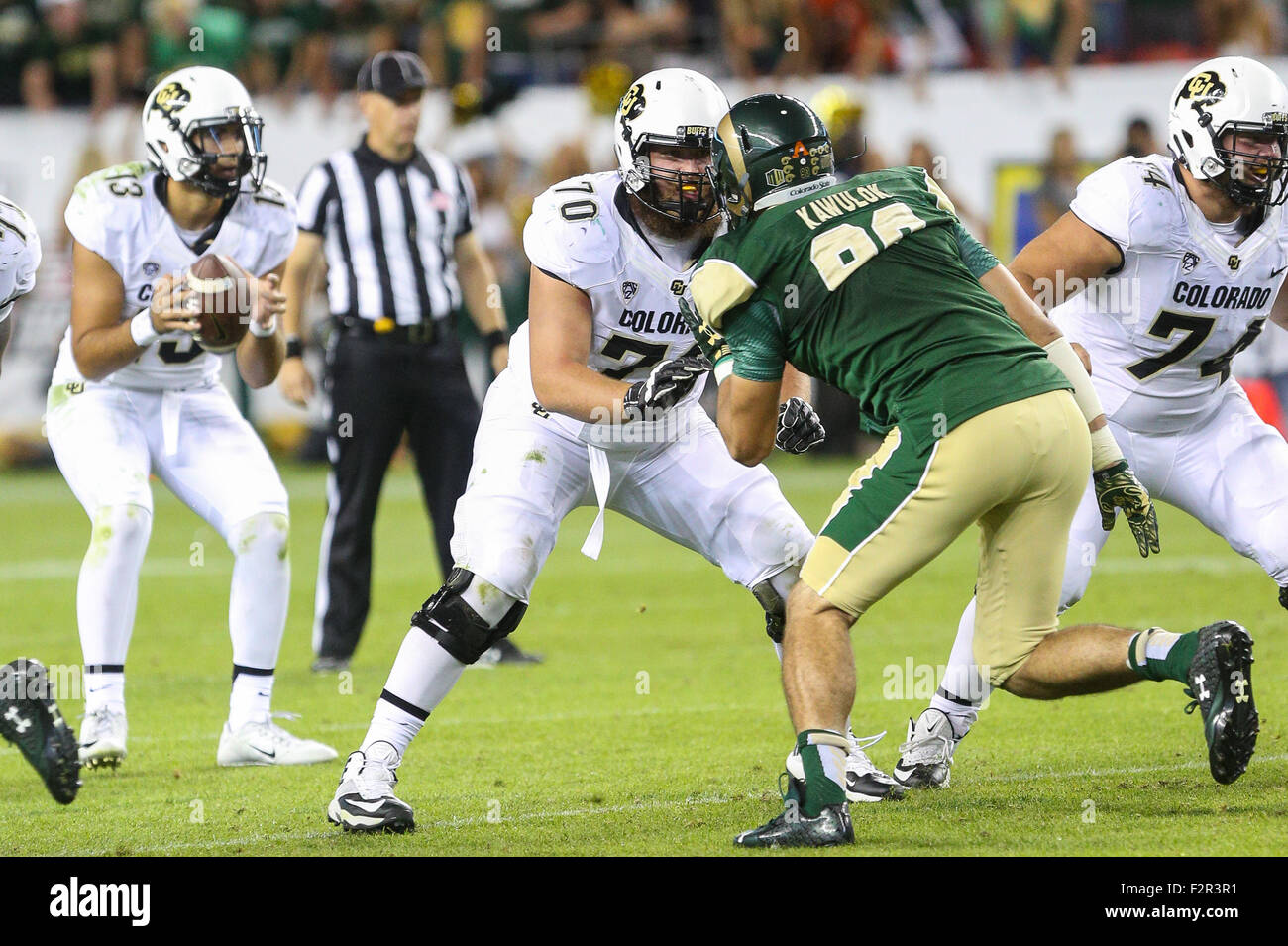 Ot. 19th Sep, 2015. Colorado lineman Shane Callahan gets set to block ...