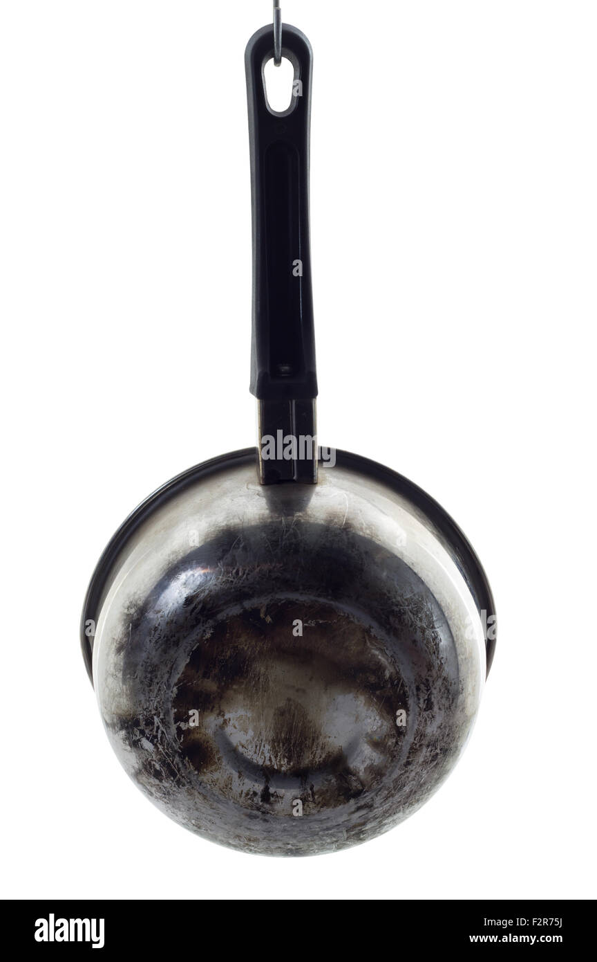 Old stainless kitchen pot, isolated on white background and clipping ...
