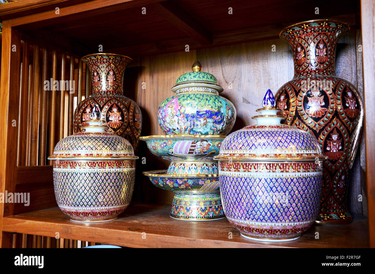 Craft Benjarong is traditional thai five basic colors style pottery for ...