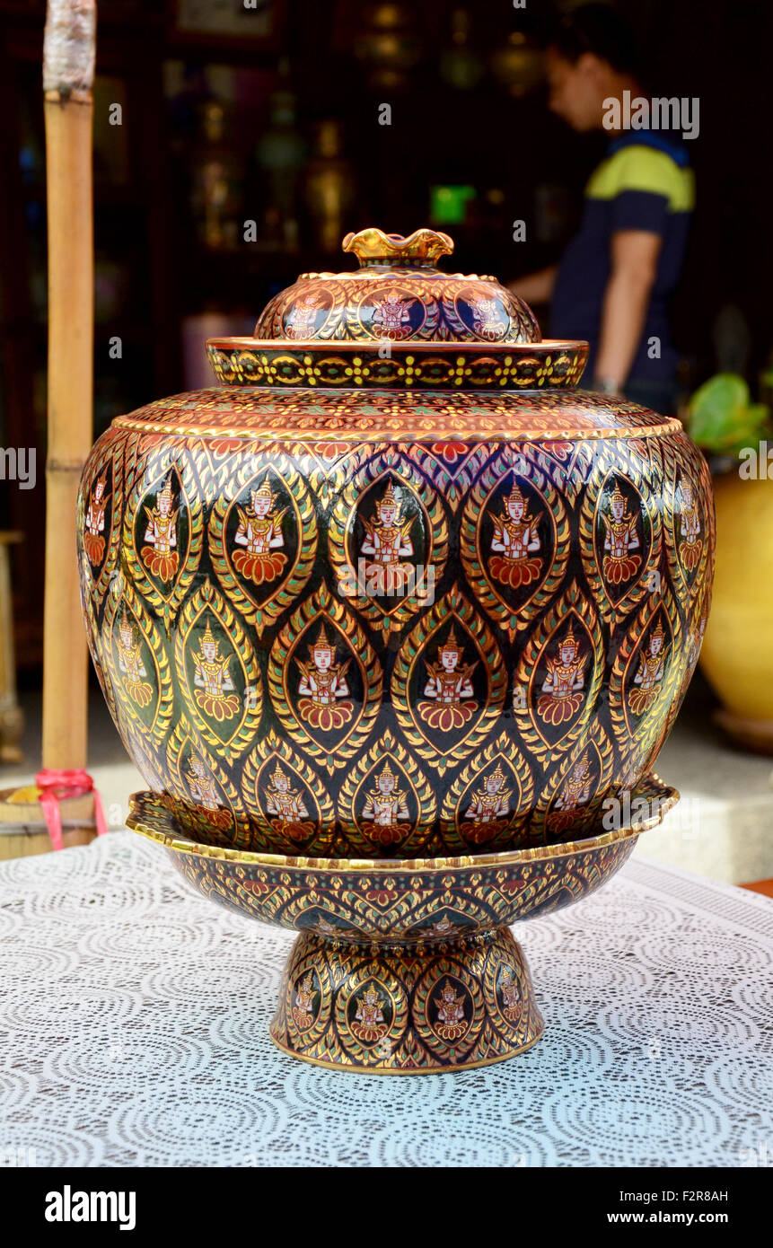 Craft Benjarong is traditional thai five basic colors style pottery for ...