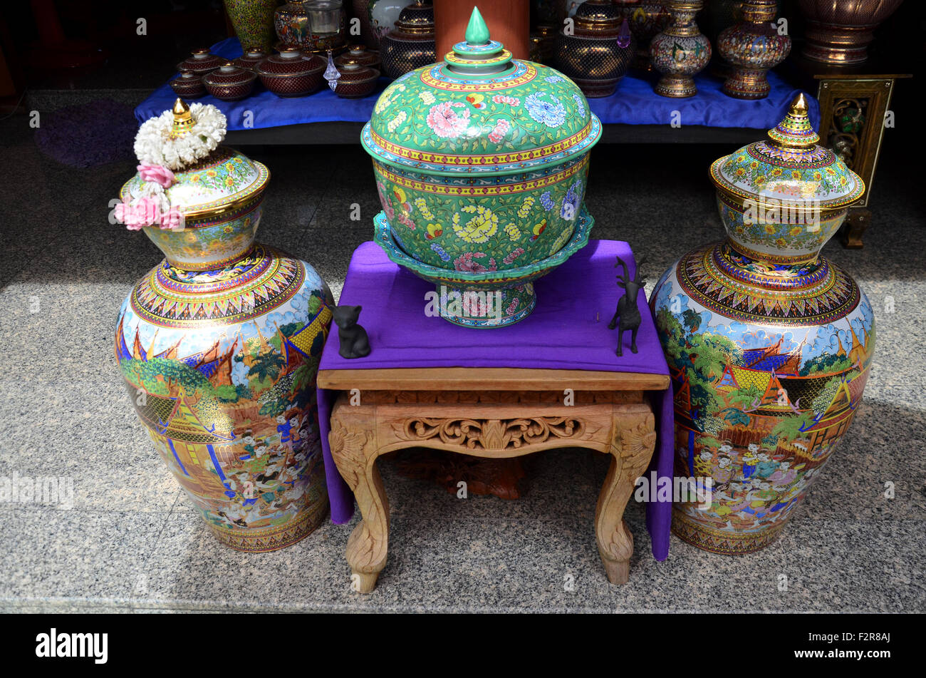 Craft Benjarong is traditional thai five basic colors style pottery for ...