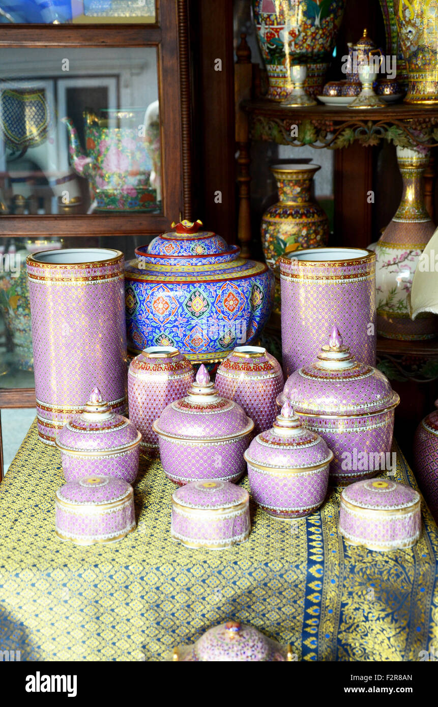 Craft Benjarong is traditional thai five basic colors style pottery for ...