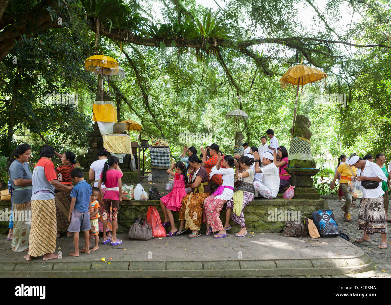 Religious ceremony at the holy water temple of Tirta Empul during ...
