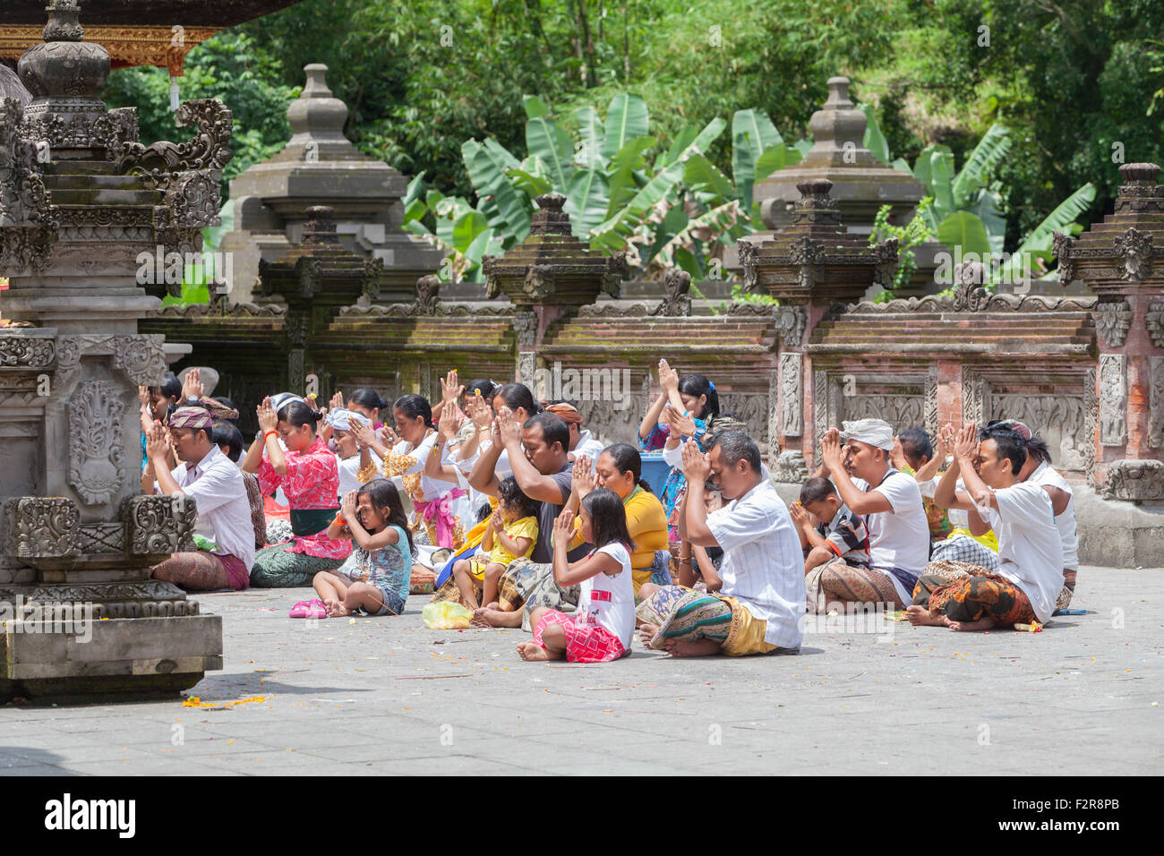 Religious ceremony at the holy water temple of Tirta Empul during ...