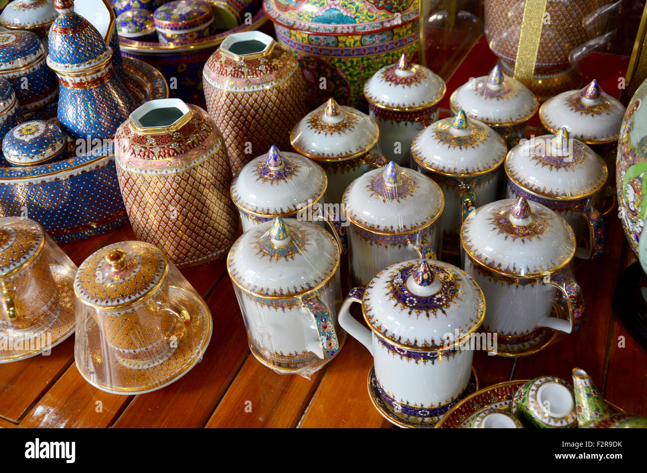 Craft Benjarong is traditional thai five basic colors style pottery for ...