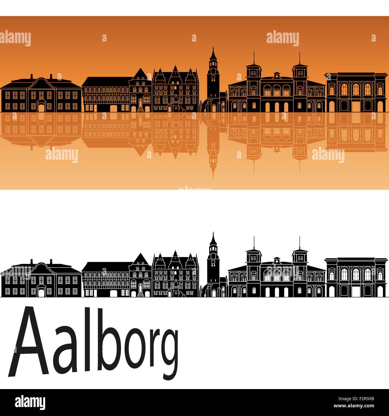 Aalborg skyline in orange background in editable vector file Stock ...