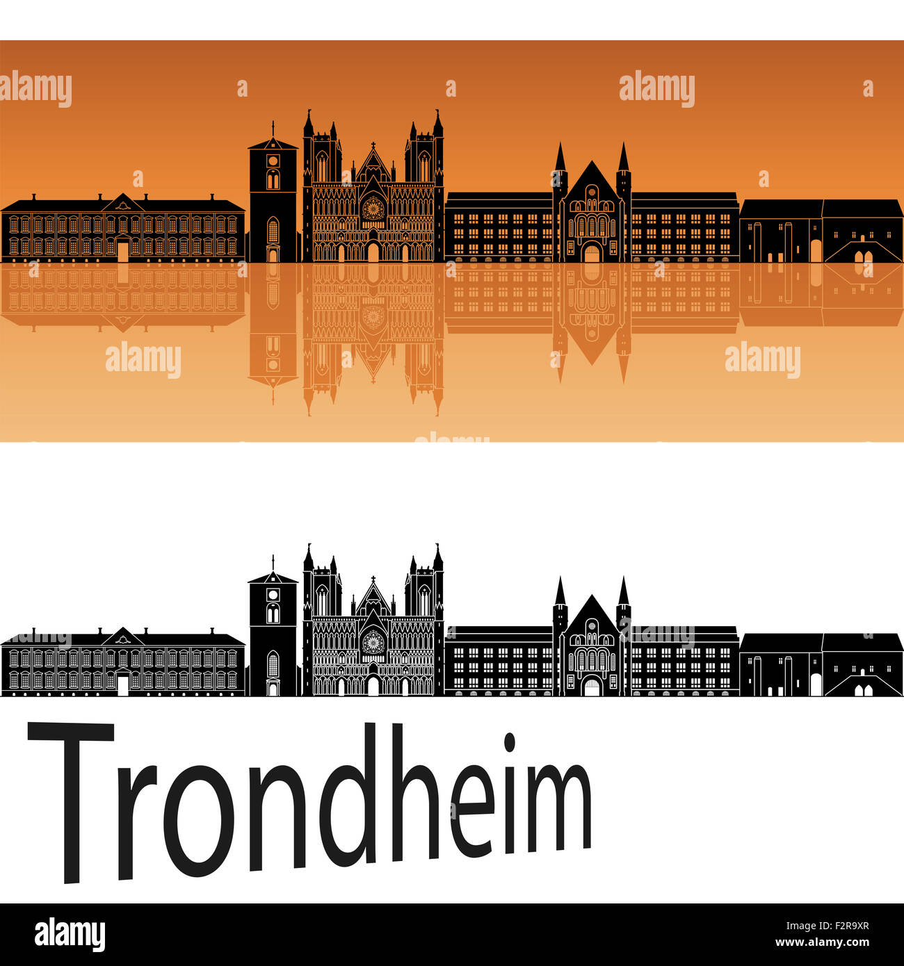 Trondheim skyline in orange background in editable vector file Stock ...