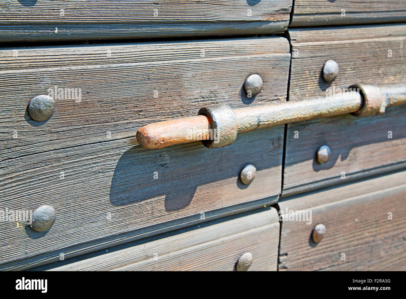 europe old in italy antique close brown door and rusty lock closeup ...